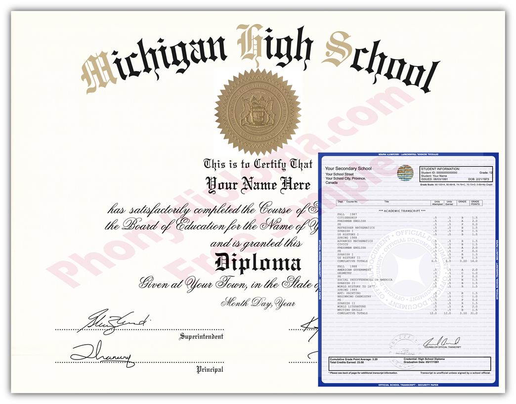 High School Replacement Novelty Fake Diplomas Transcripts Fast 